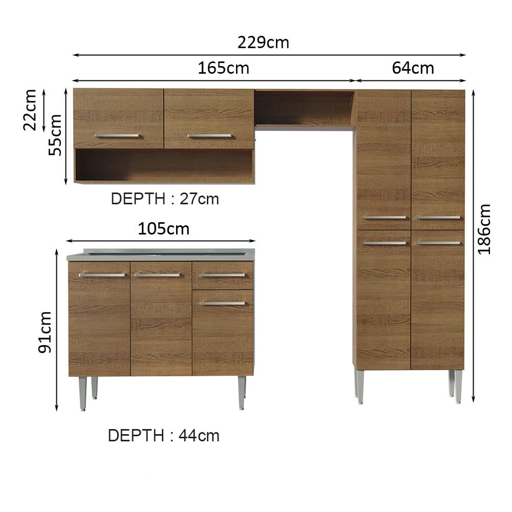 MADESA Compact Kitchen Cabinet Set with Sink - DIY - Brown Color ...