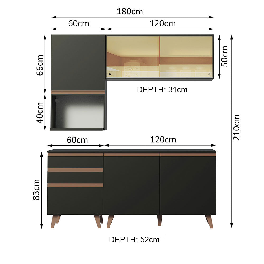 Complete Kitchen Madesa Reims 180002 with Cabinet and Counter – Black ...
