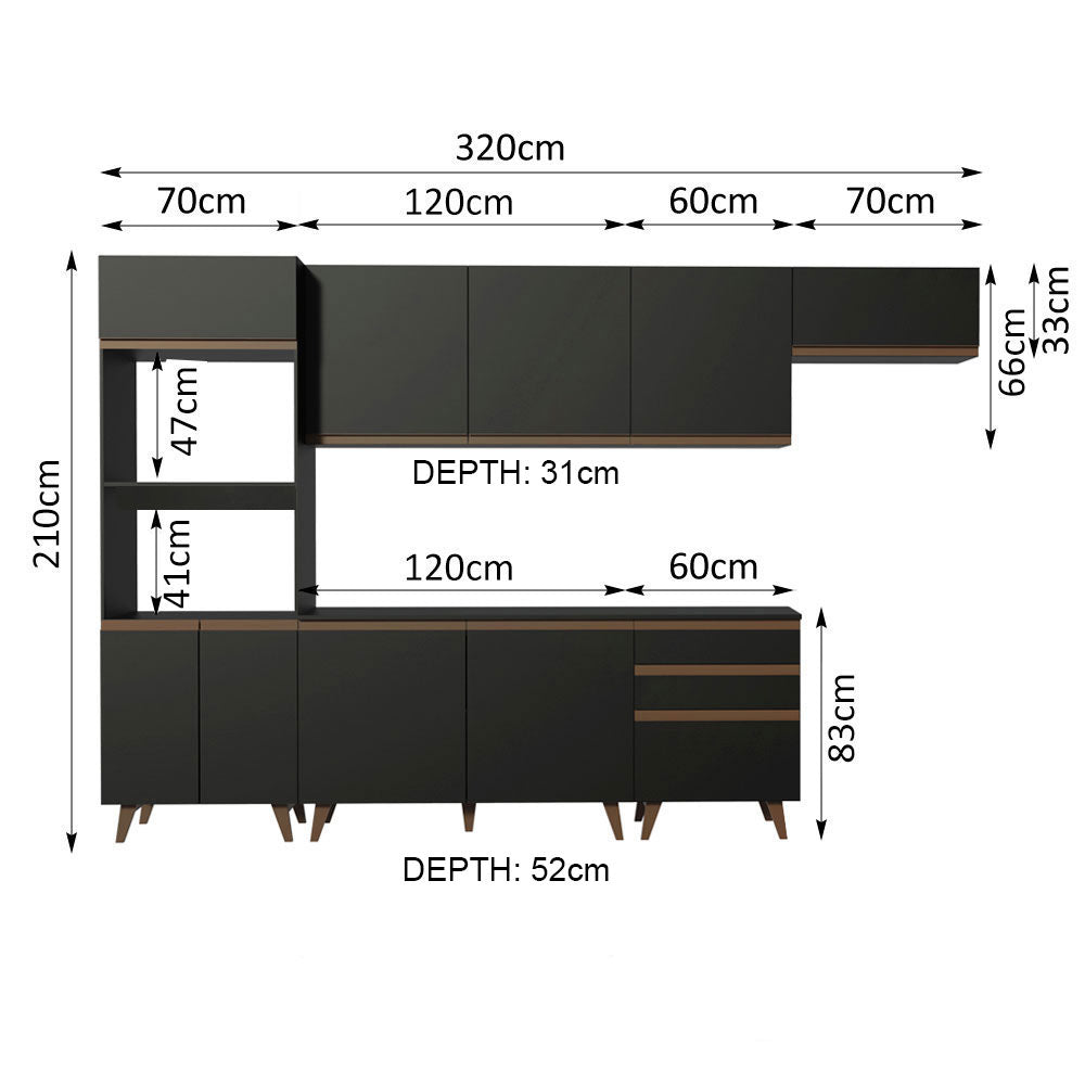 Complete Kitchen Madesa Reims 320001 with Cabinet and Counter – Black ...