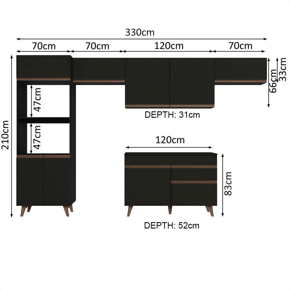 Complete Kitchen Madesa Reims 330001 with Cabinet and Counter – Black ...